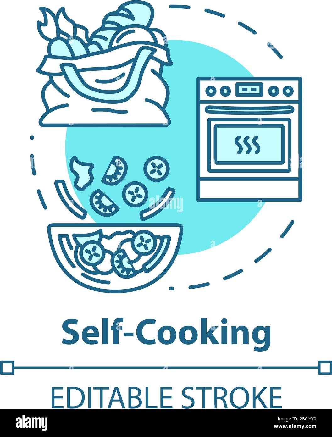Self cooking concept icon. Low cost eating, self catering idea thin ...