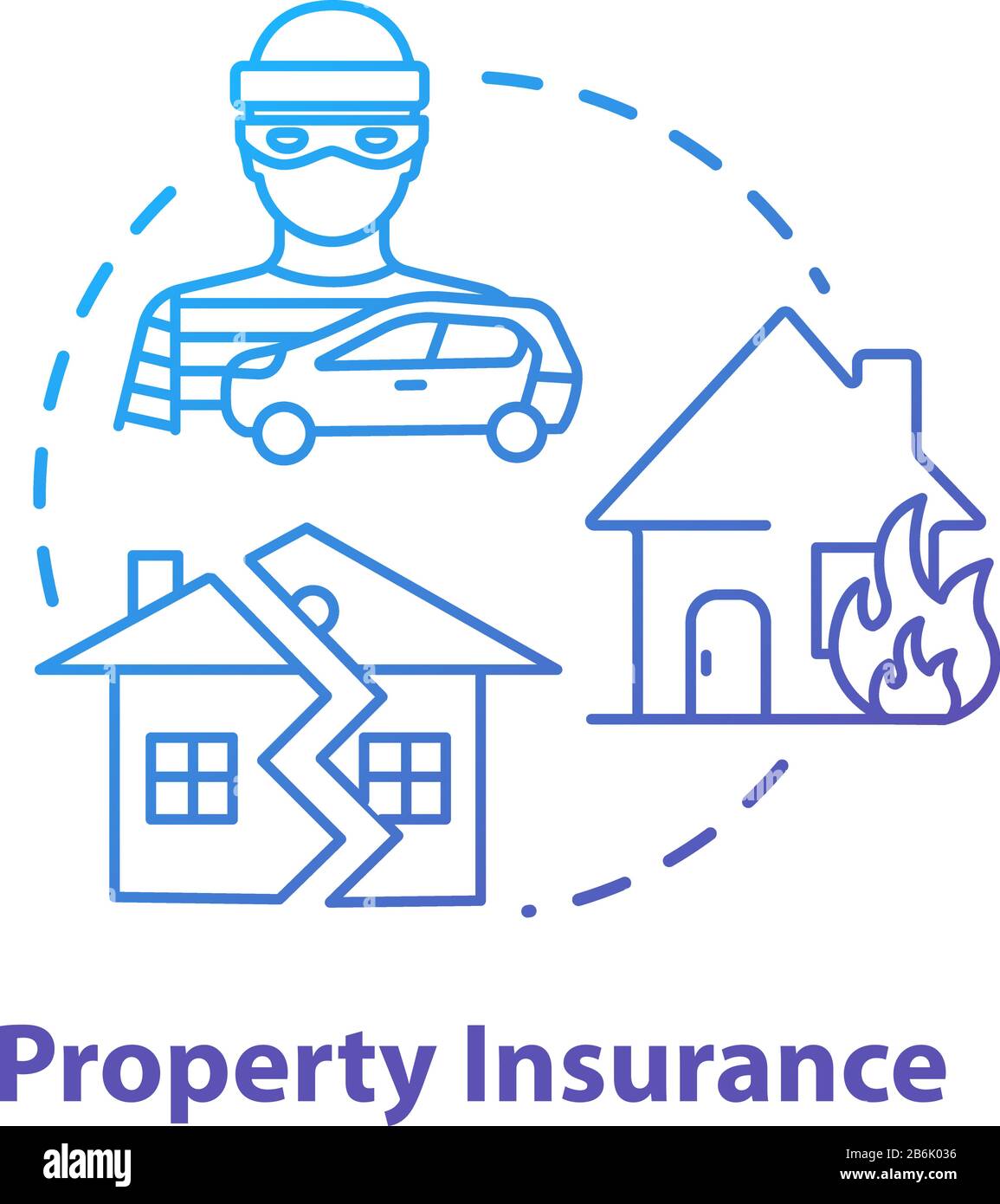 Property insurance concept icon. Home coverage. House robbery. Crime ...