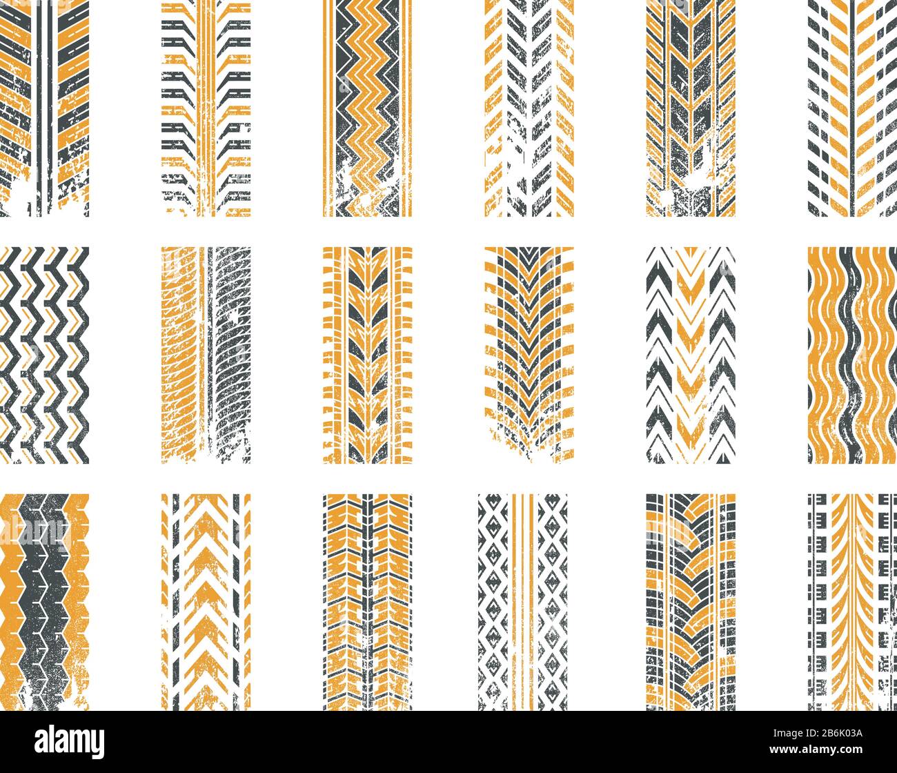 Track tread black and yellow RGB color icons set. Detailed automobile ...