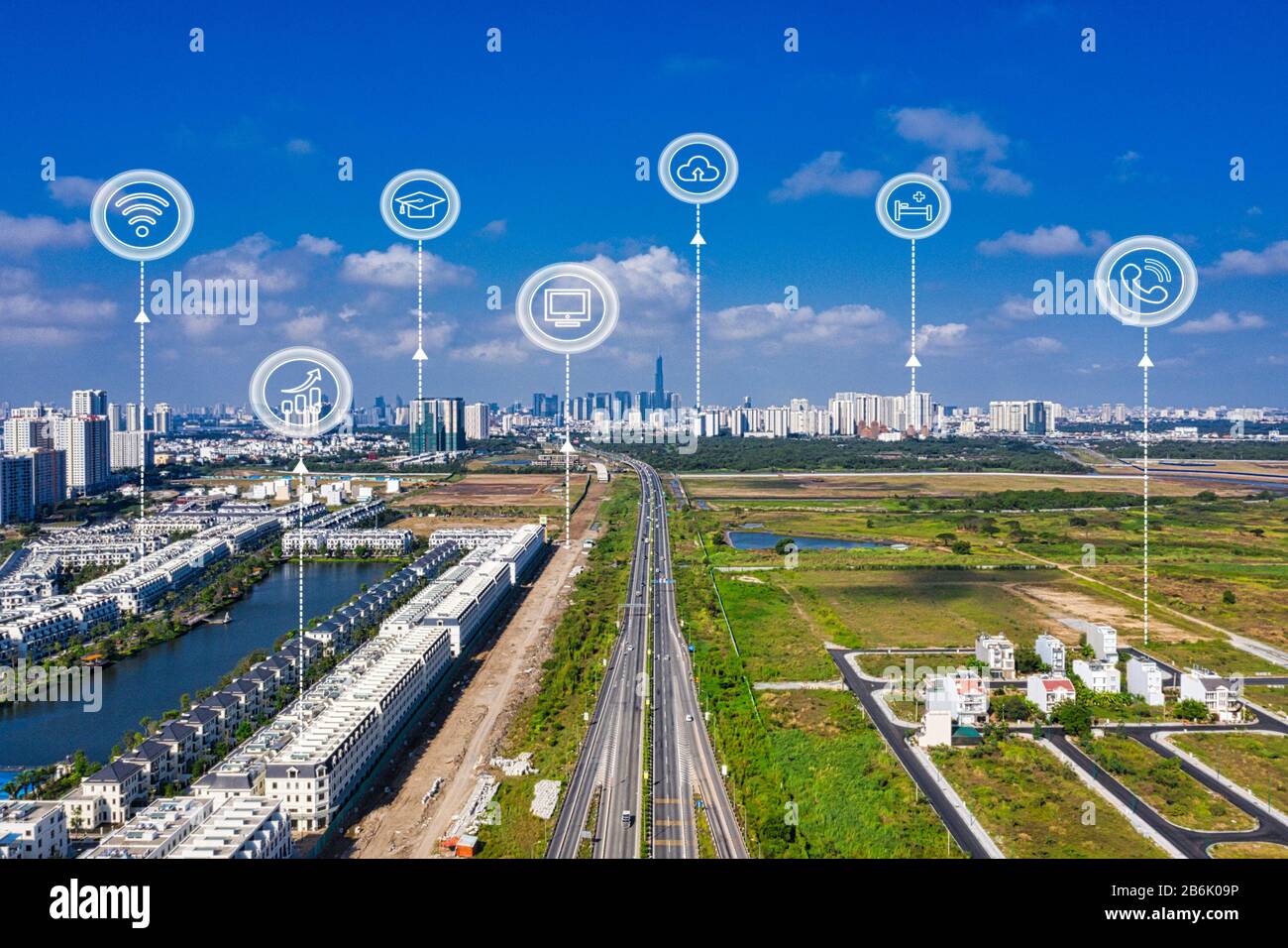 smart city and wireless communication network, abstract image visual ...
