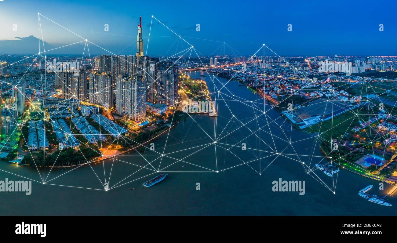 Smart City And Wireless Communication Network Abstract Image Visual Internet Of Things