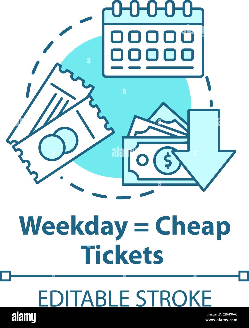 Weekday equals cheap tickets concept icon. Ordering tickets in advance ...