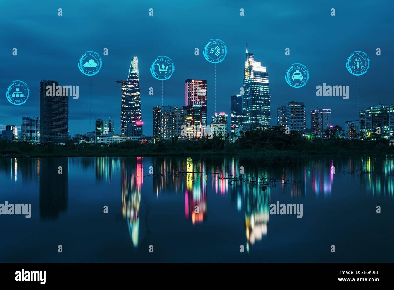 smart city and wireless communication network, abstract image visual ...