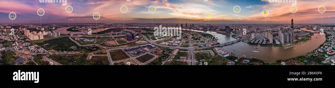 smart city and wireless communication network, abstract image visual ...