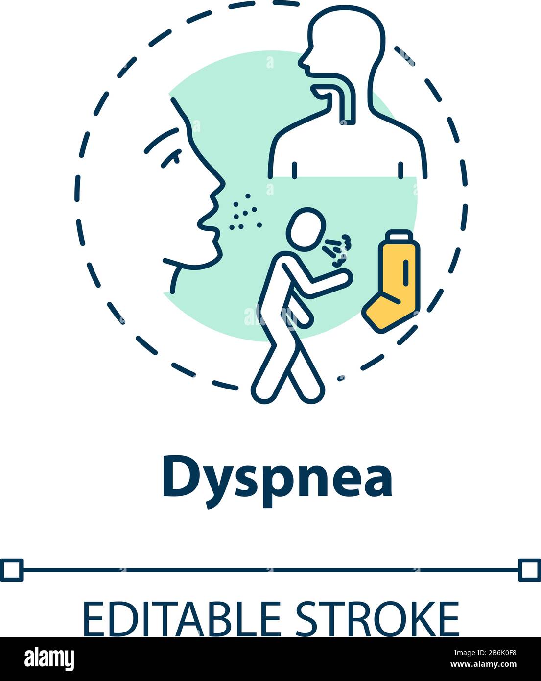 Dyspnea concept icon. Shortness of breath. Asthma inhaler. Respiratory ...