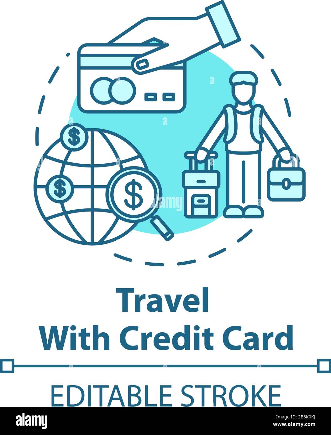 Travel with credit card concept icon. Bonus system for tourists idea ...