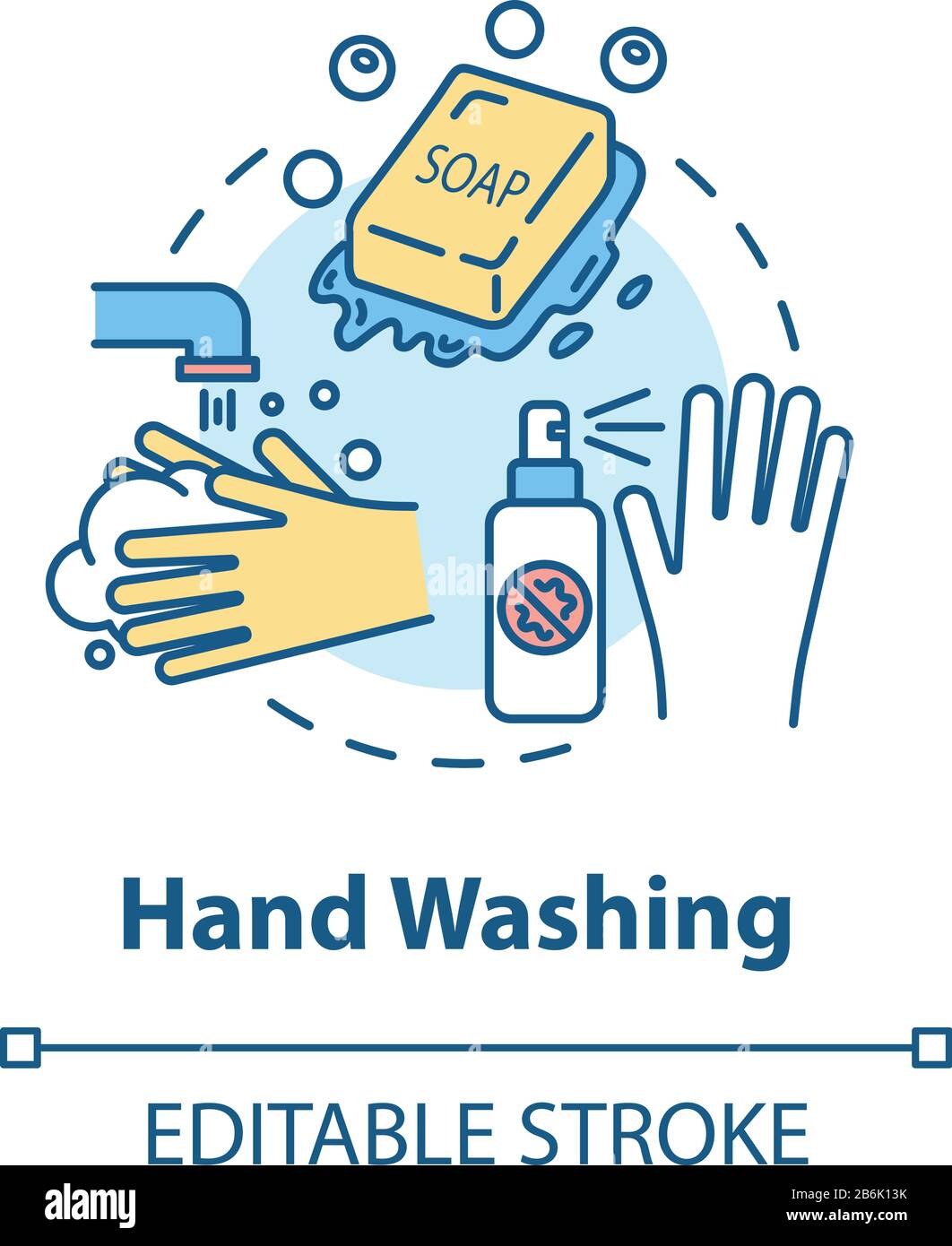Hand washing concept icon. Sanitary and safety. Rinsing with water ...