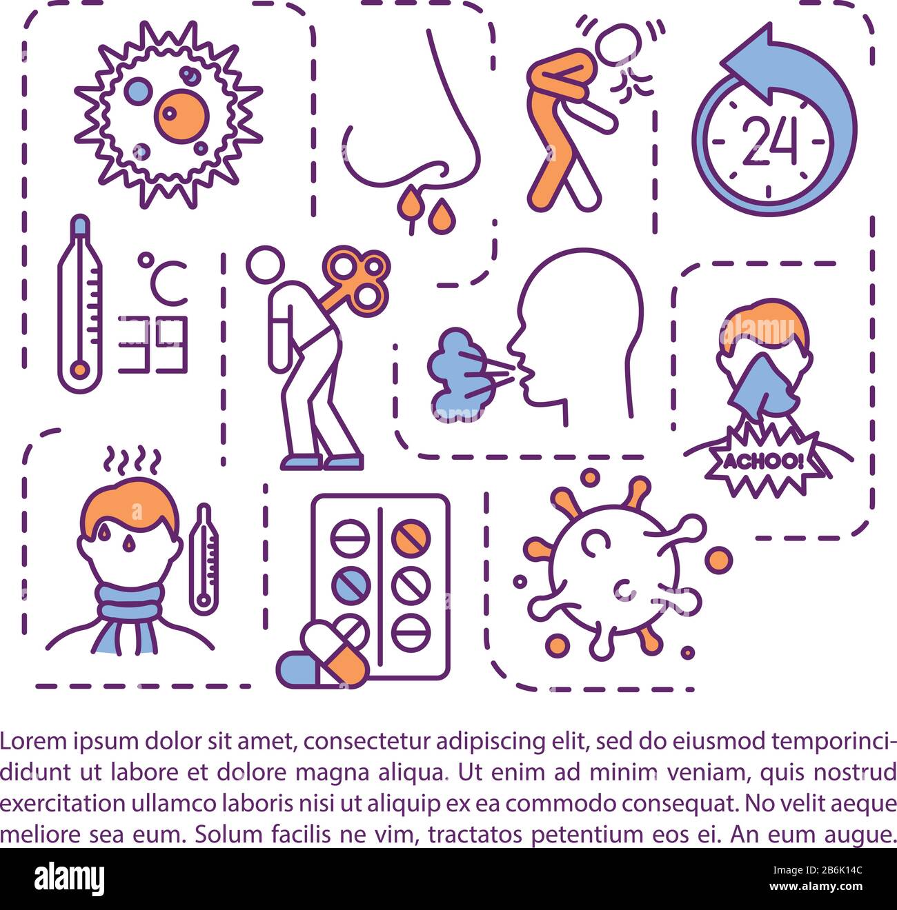Influenza infection concept icon with text. Flu virus drug treatment ...