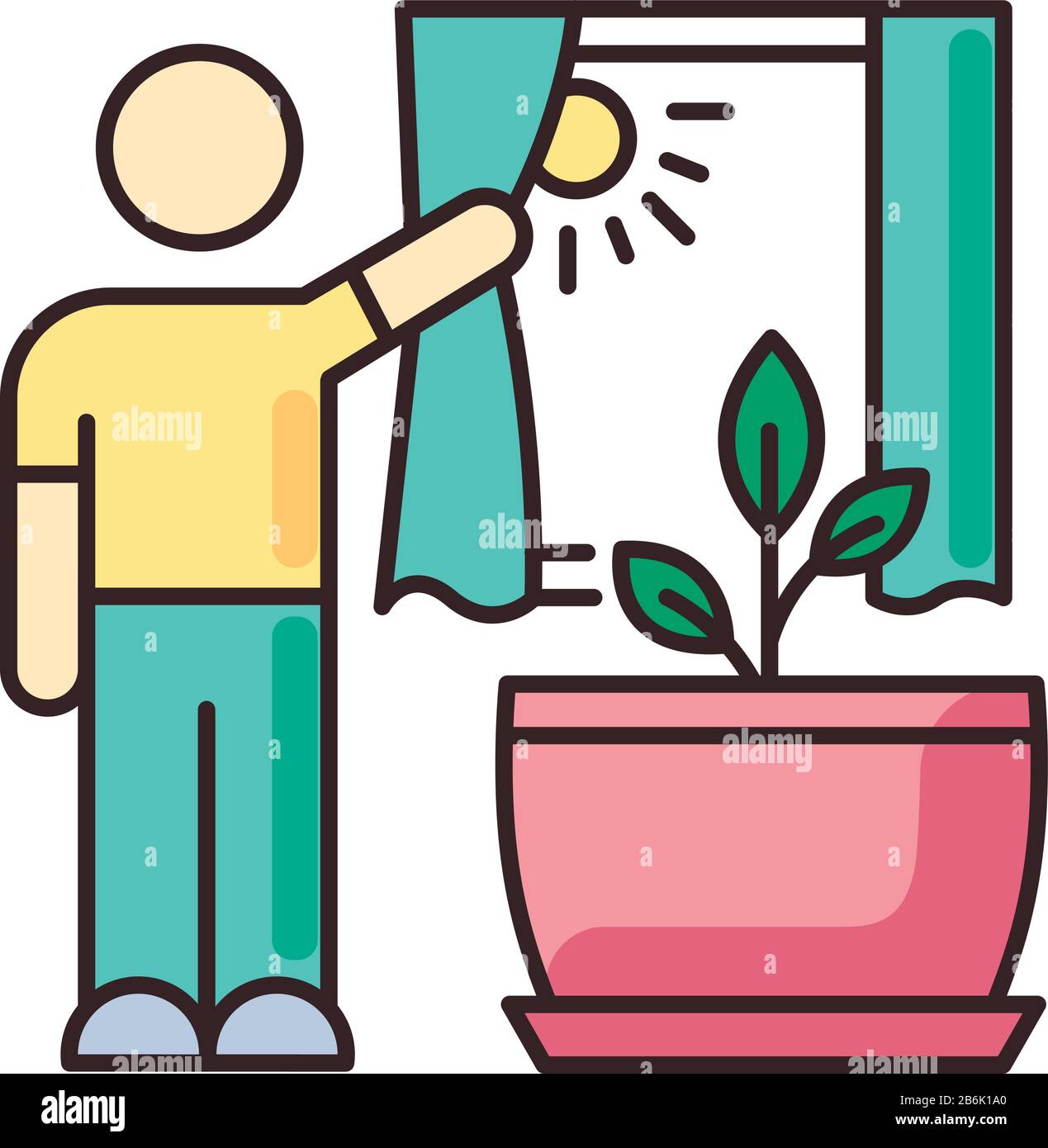 Providing sunlight for plant RGB color icon. Houseplant care. Plant ...