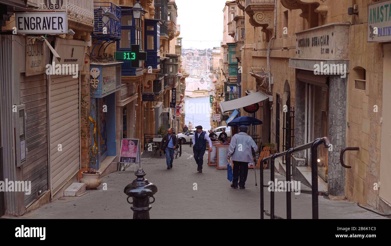 Pedestrian Zone in the city of Valletta in Malta - MALTA, MALTA - MARCH ...