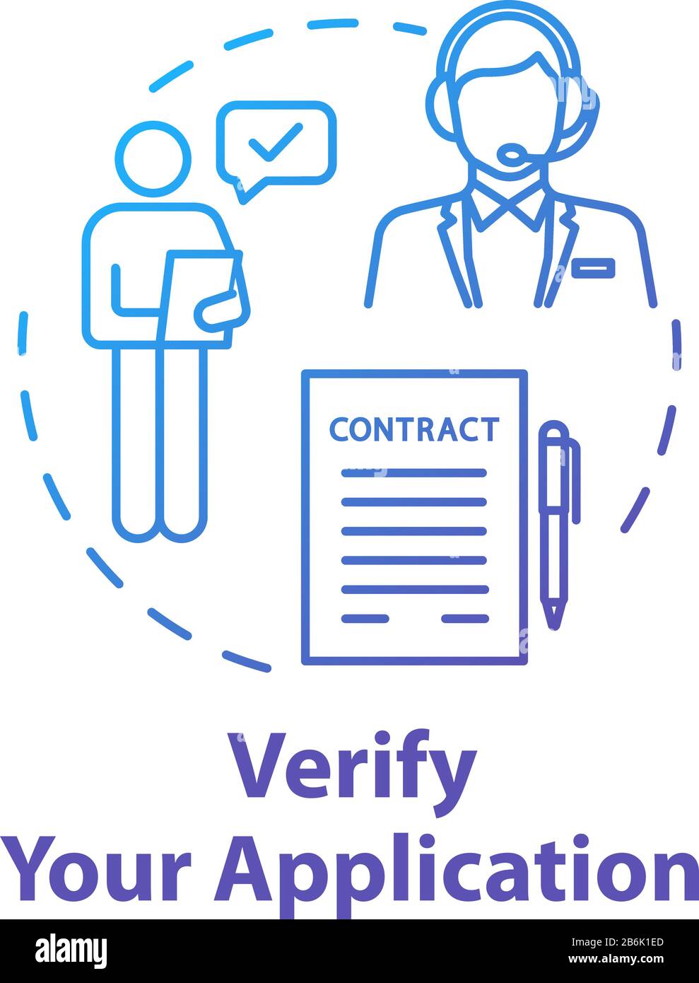 Verify your application concept icon. Deal on paper. Contract approval ...