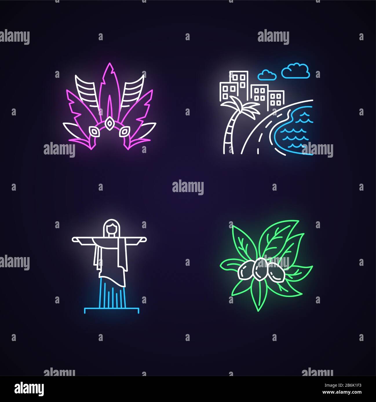 Brazil neon light icons set. Crown with plumage. South America ...