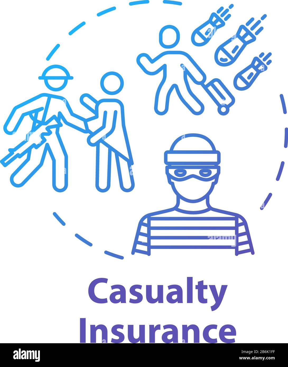 Casualty insurance concept icon. Robbery risk. Rescue from assault ...