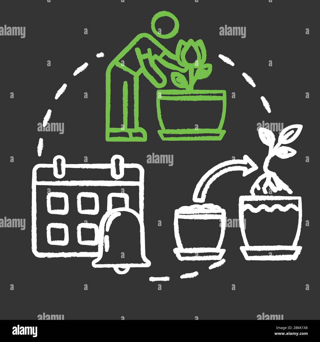 Timely repotting chalk RGB color concept icon. Houseplants concern ...
