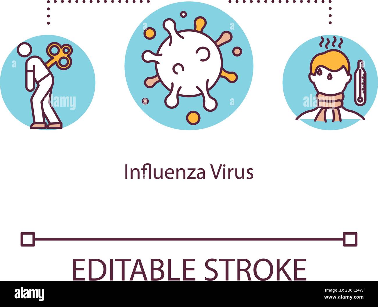 Influenza virus concept icon. Man with fever. H1N1 microorganism ...