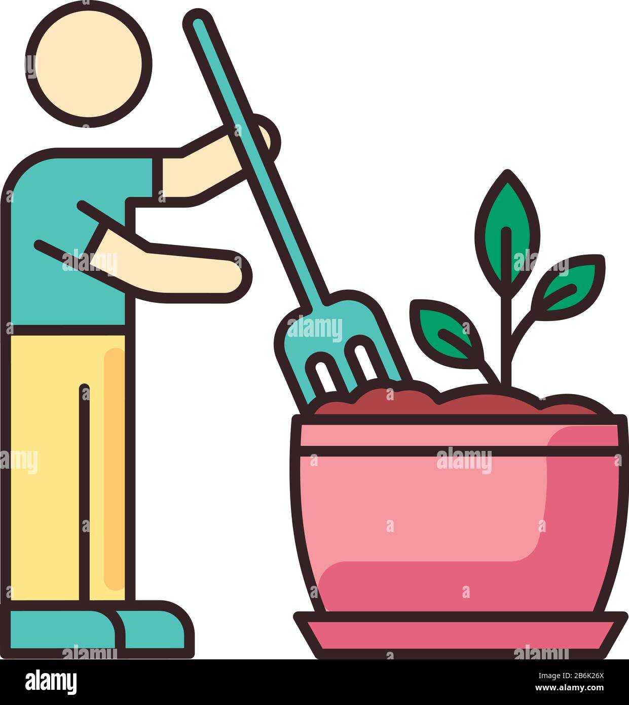 Soil fluffing RGB color icon. Plowing, ploughing earth. Houseplant care ...