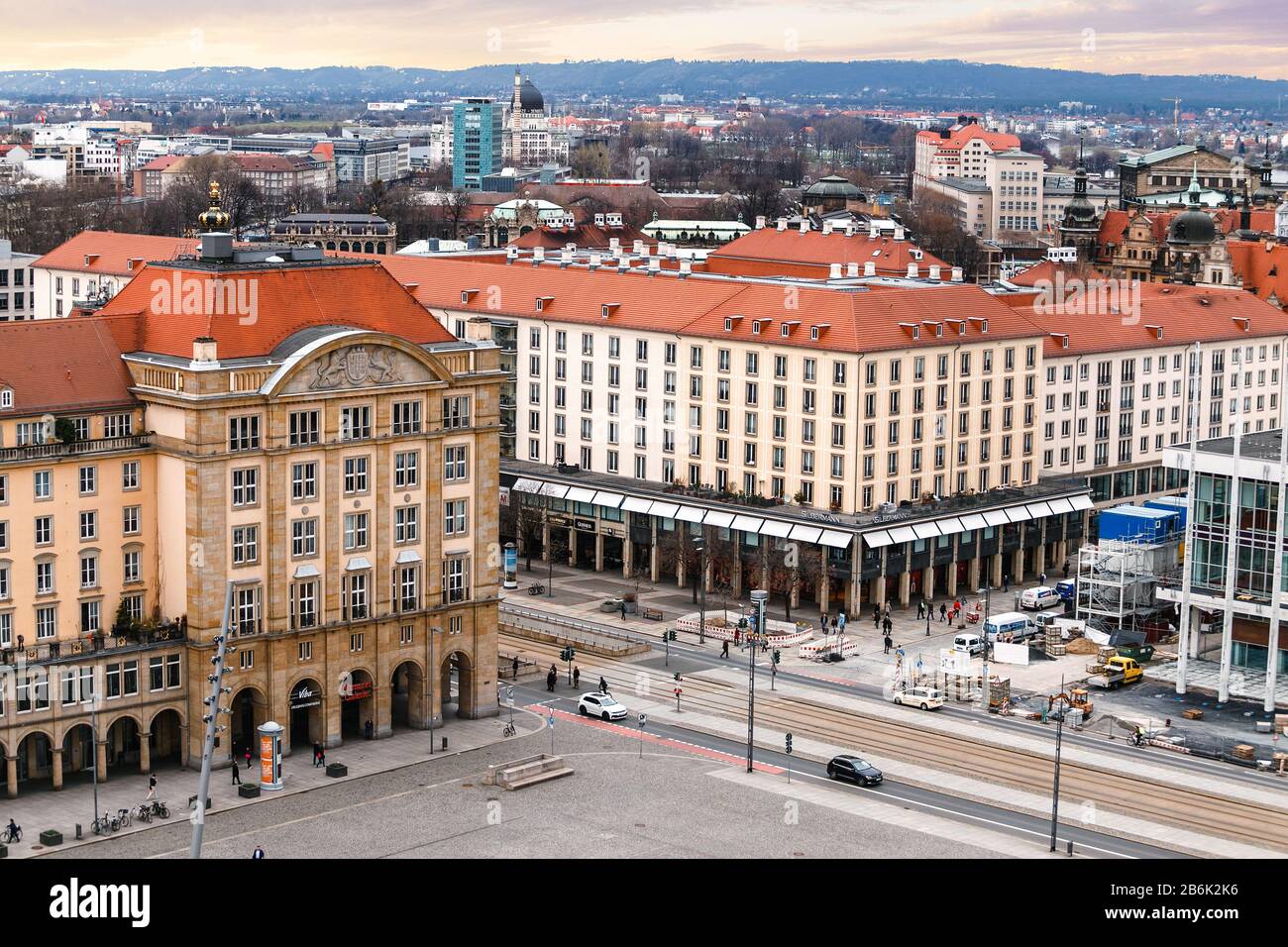 Cityscape of Dresden historic center from above, old market (Altmarkt ...
