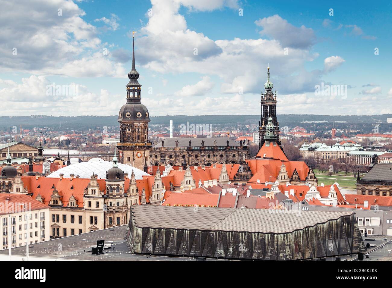 Cityscape Aerial view on Dresden roofs and Old castle towers Stock ...