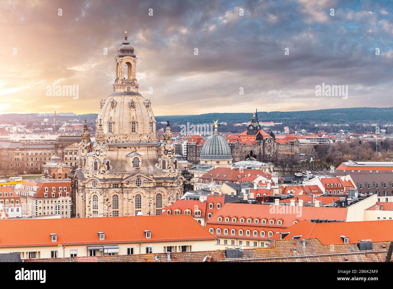 Aerial view over roofs to Frauenkirche in Dresden Stock Photo - Alamy