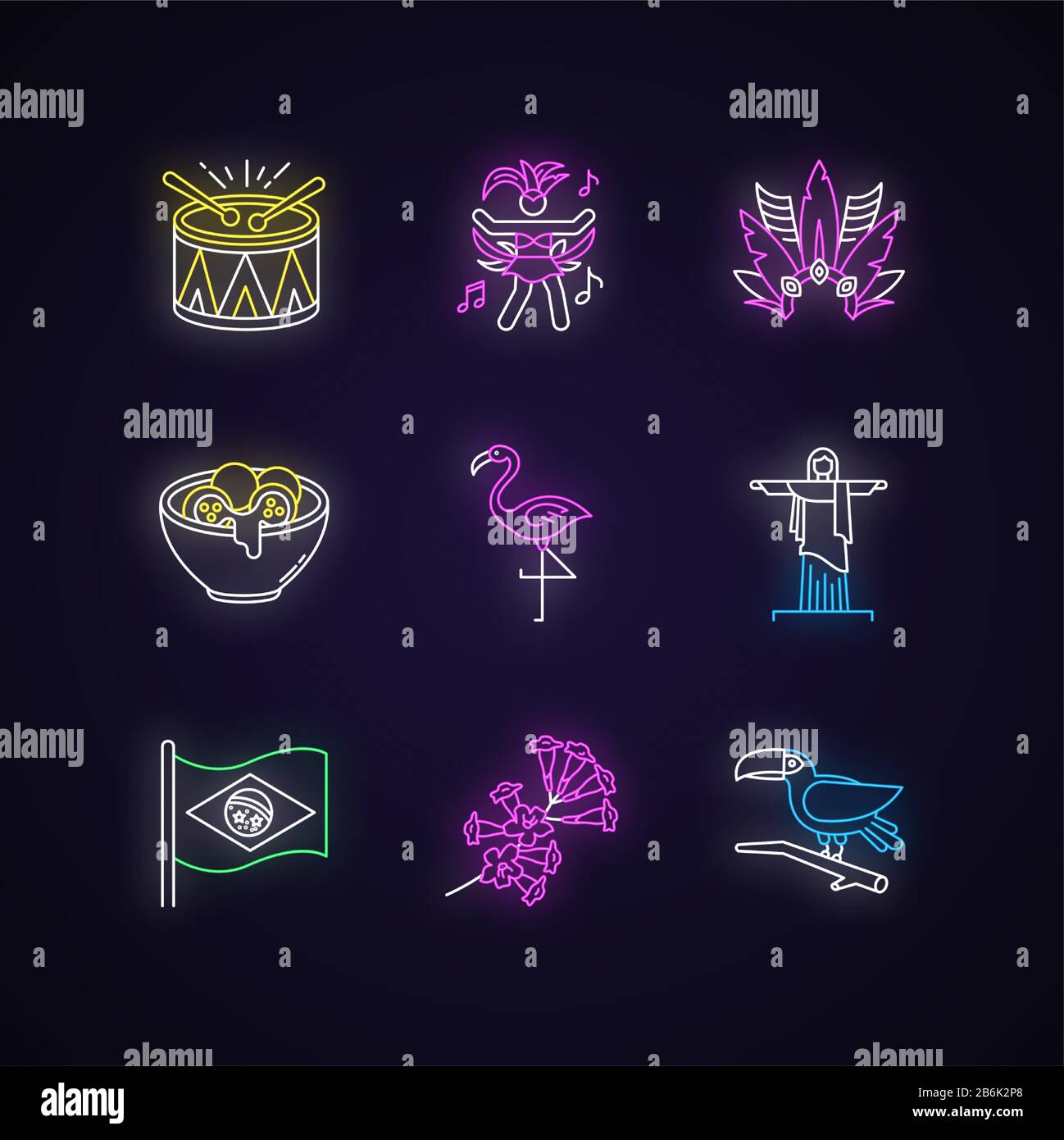Brazilian culture neon light icons set. Traditional masquerade ...