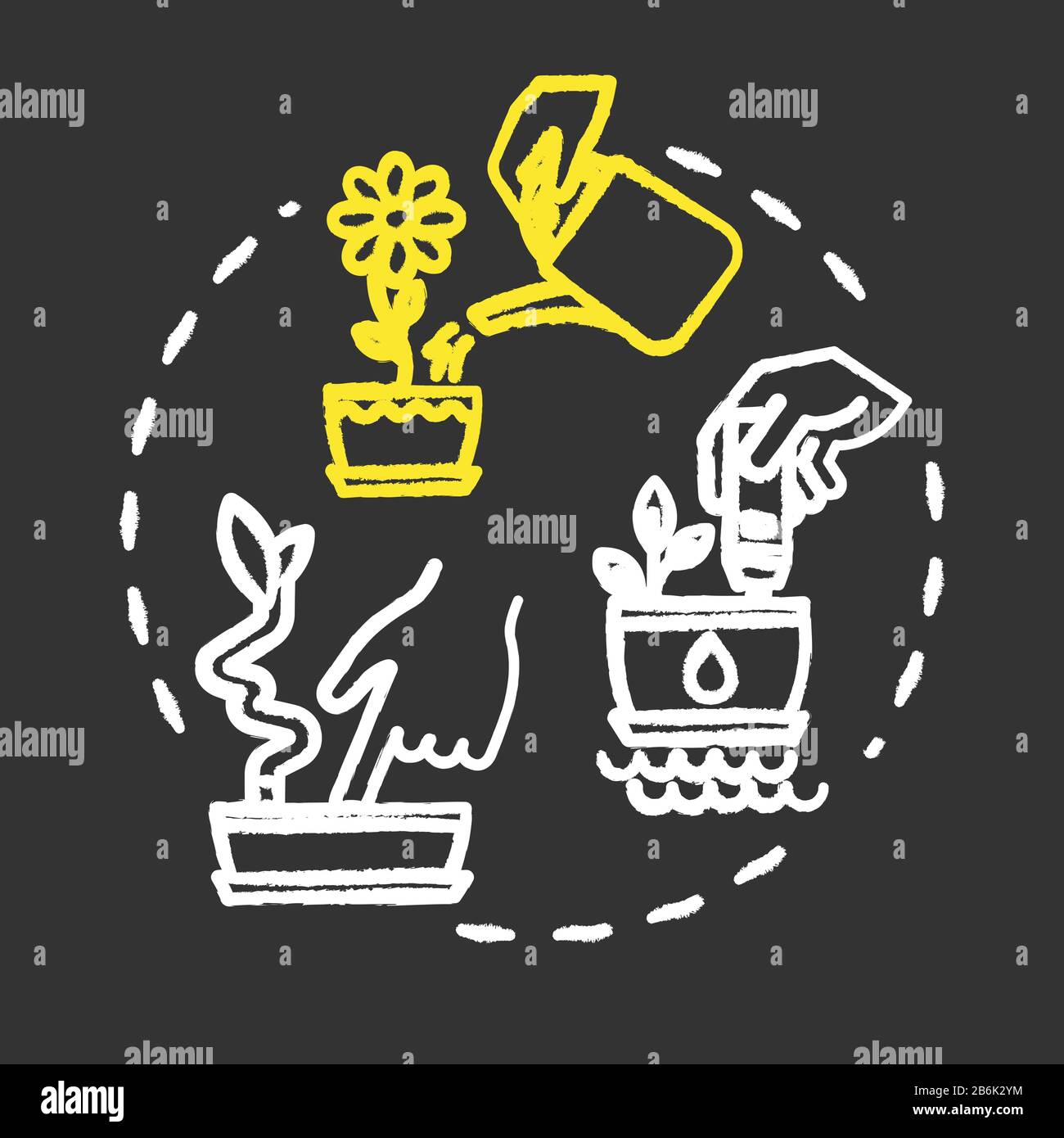 Soil moist chalk RGB color concept icon. Indoor potted flowers concern ...