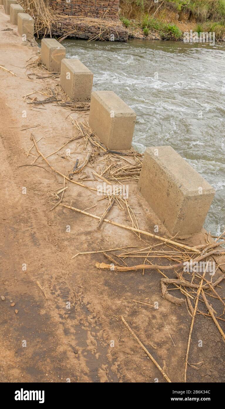 Plant-based flooding debris on a low water bridge over a stream image ...