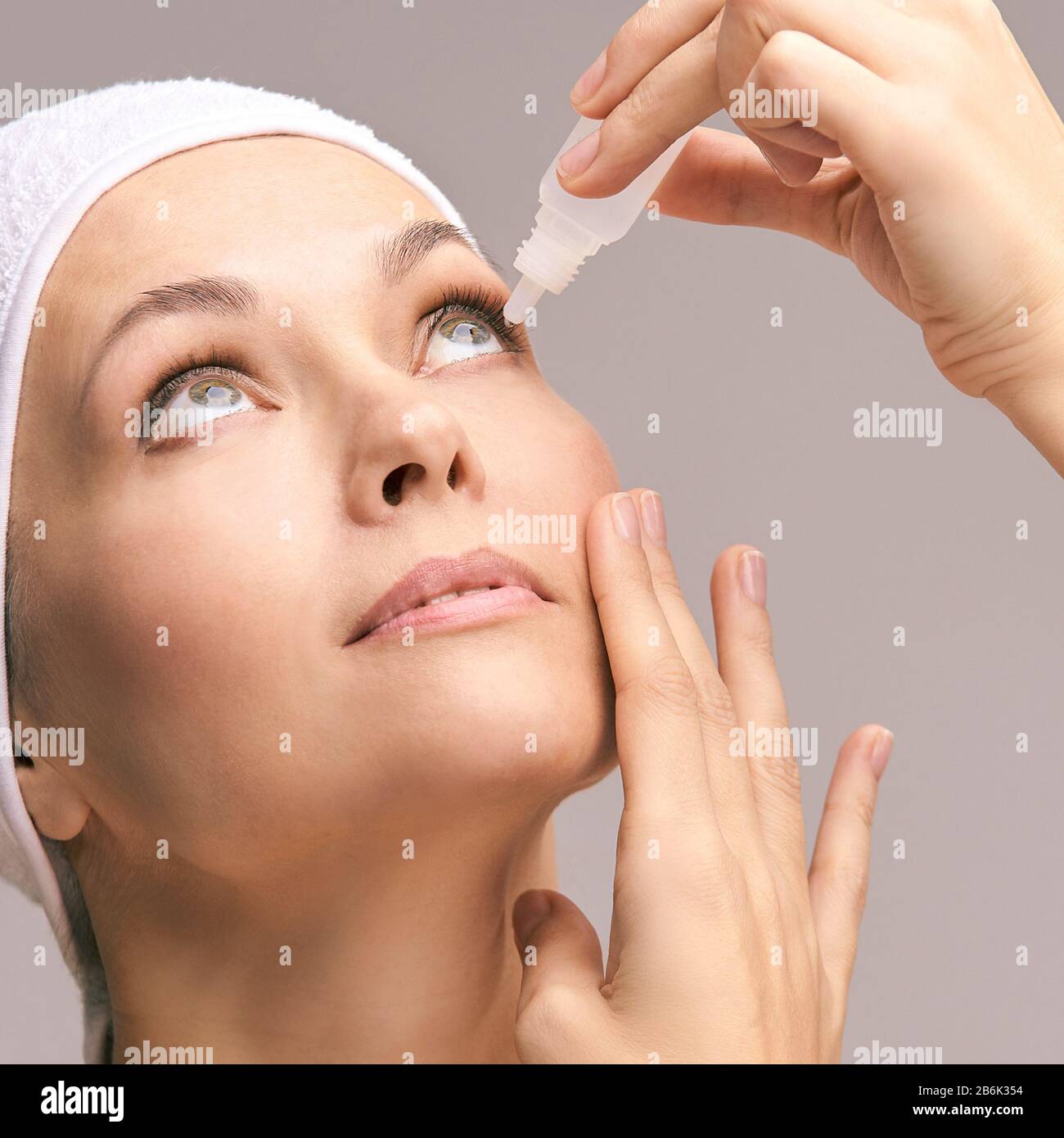Woman using eye drops. Medicine treatment. Eyecare human problem ...