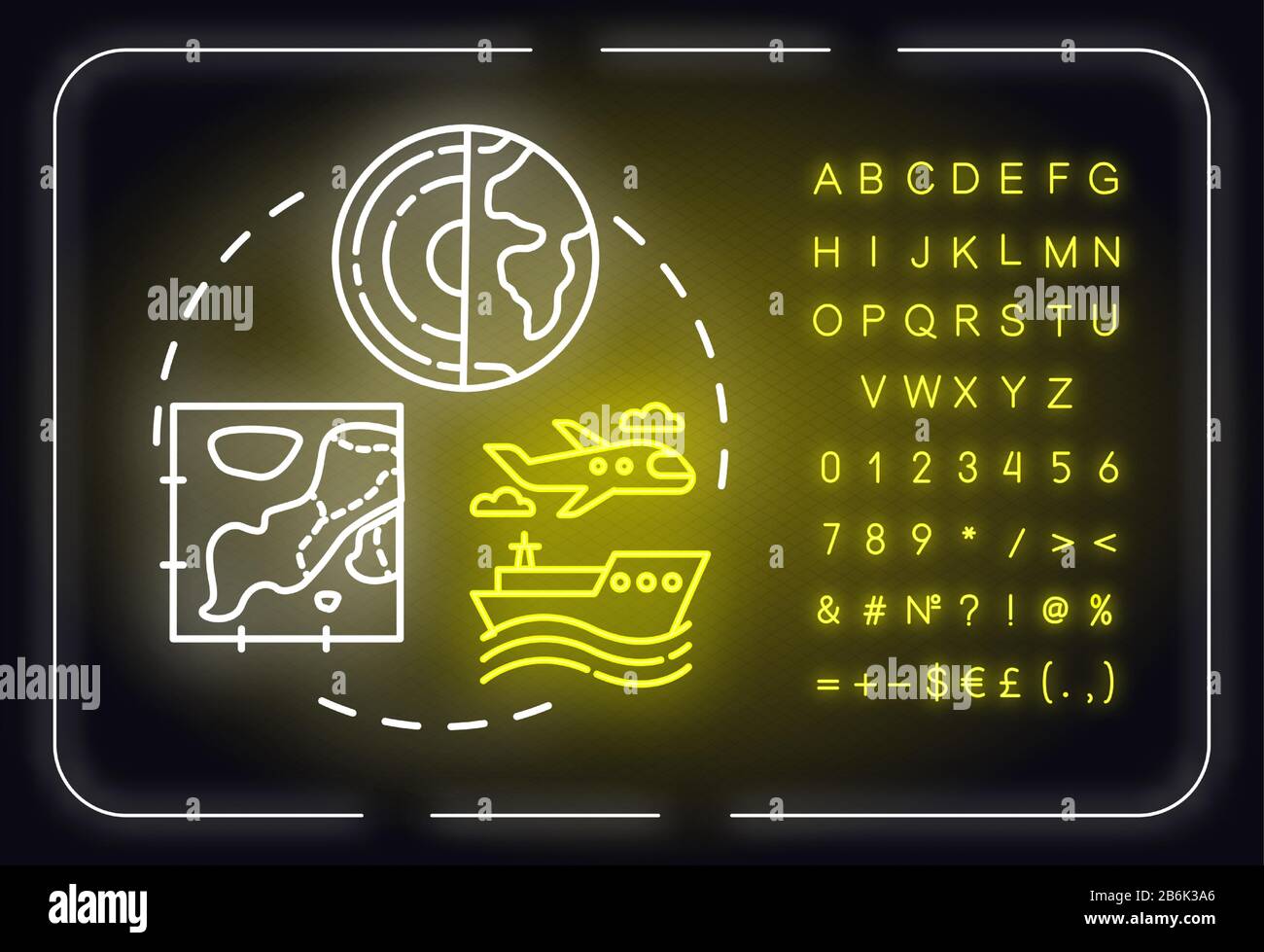 Spatial planning neon light concept icon. Logistic, retail. Landscape ...