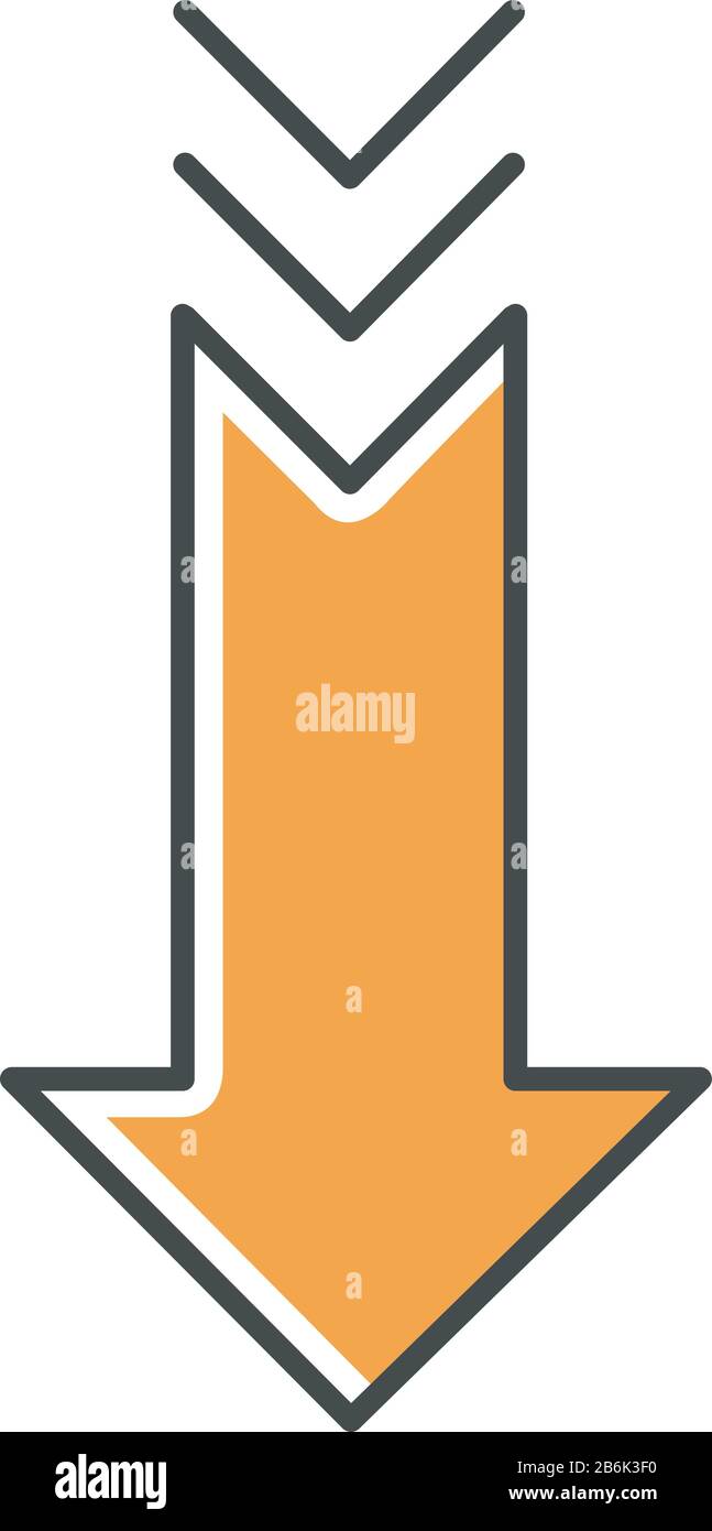 Down arrow orange RGB color icon. Scrolldown gesture, interface navigational button. Website ...