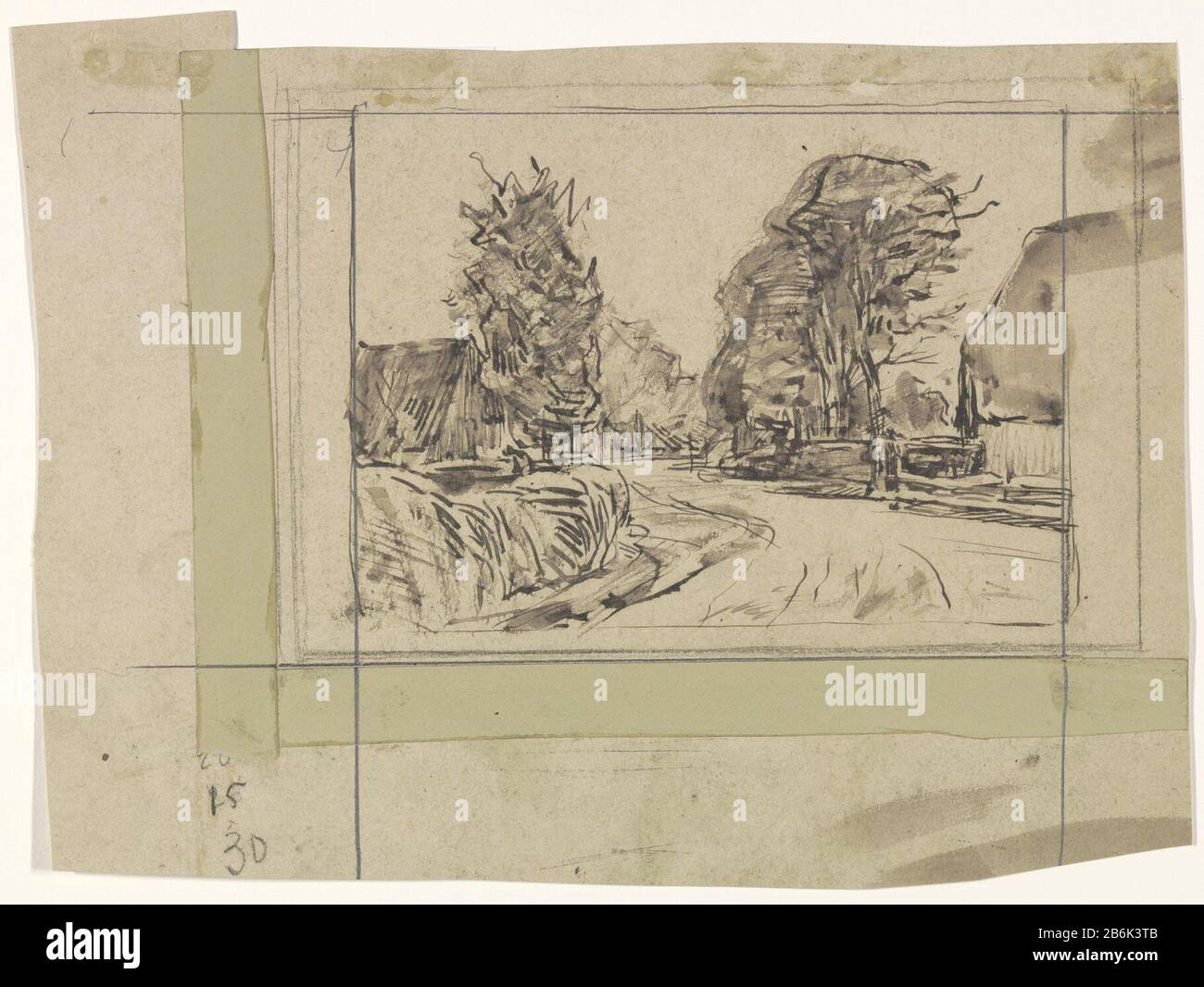Village road with trees Dorpsweg with trees object type: drawing Object ...