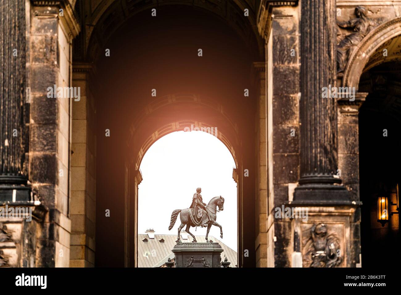 Equestrian statue of King Johann Saxon through the arch Stock Photo - Alamy