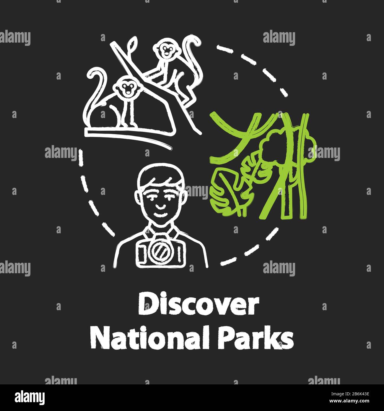 Discover national parks chalk RGB color concept icon. Wildlife reserve ...