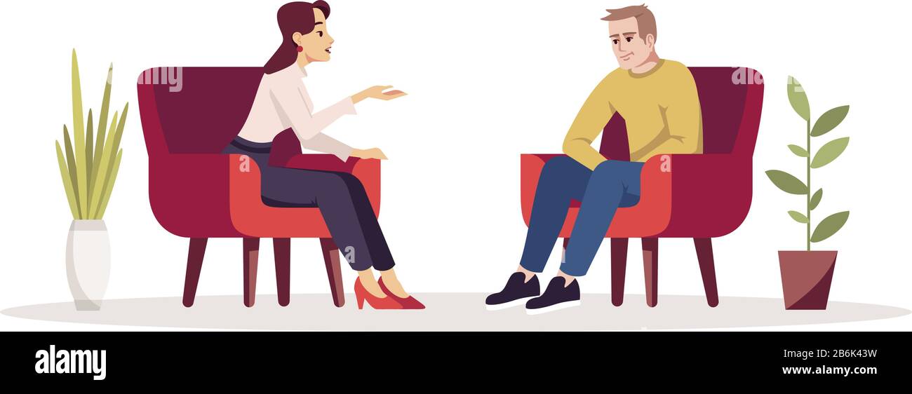 Therapy session semi flat RGB color vector illustration. Interview ...