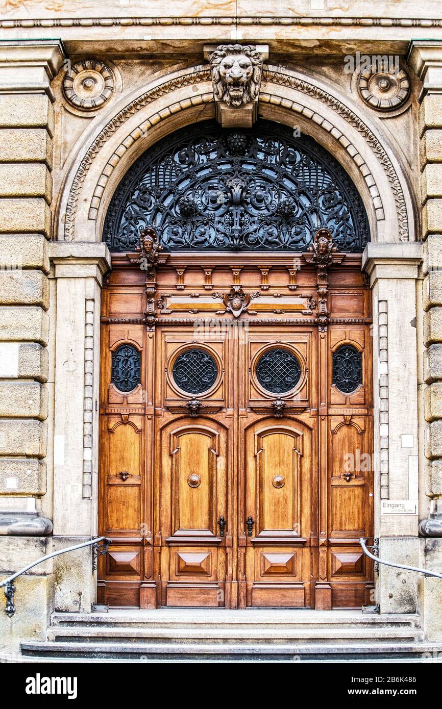 antique luxury wooden door in europe Stock Photo - Alamy