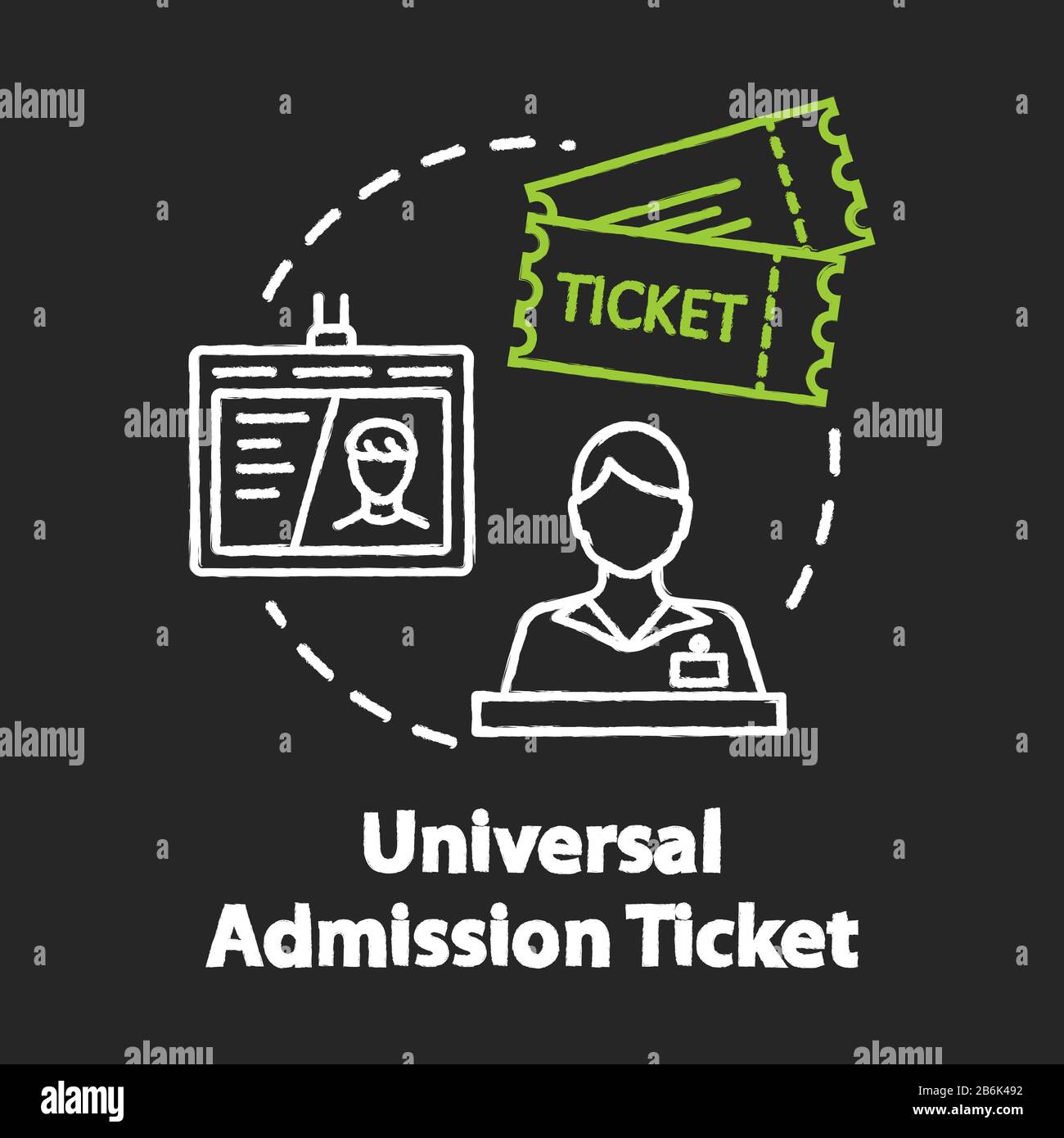 Universal admission ticket chalk RGB color concept icon. Personal ...