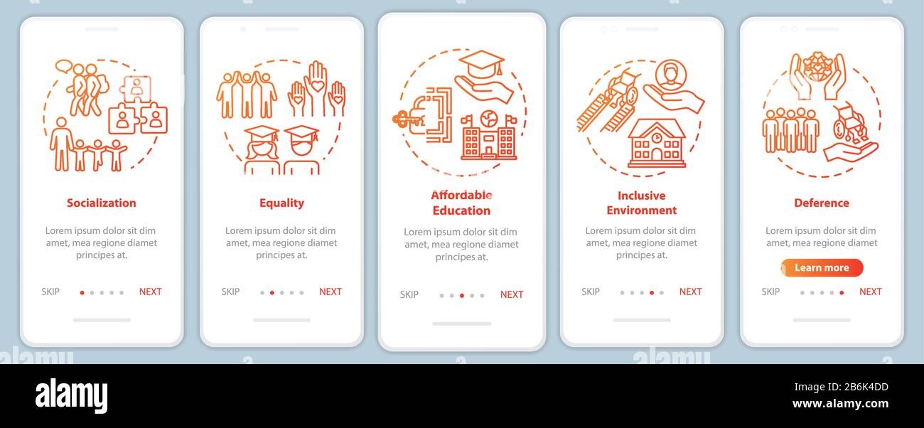 Inclusive education onboarding mobile app page screen with concepts ...