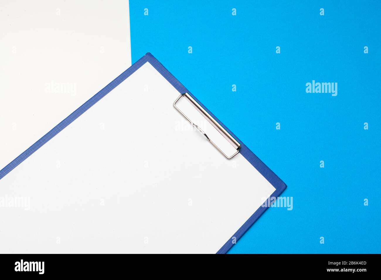 Clipboard mock up on vibrant duotone blue and white background Stock ...
