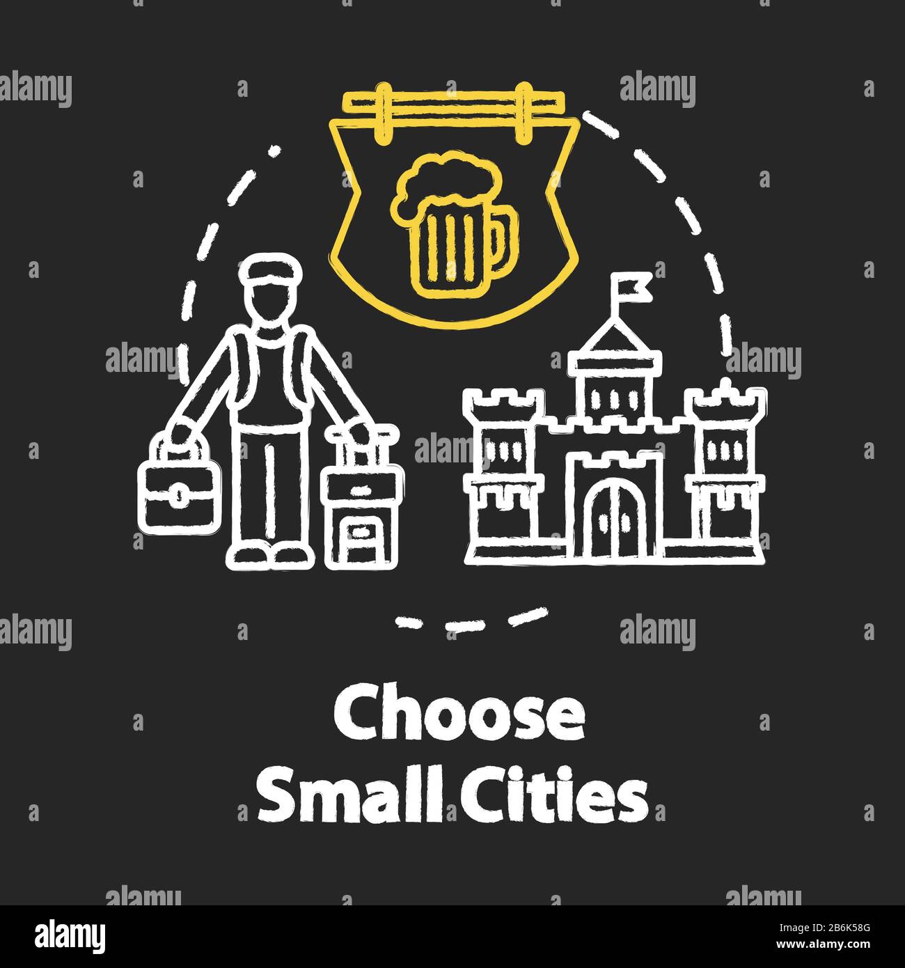 Choose small cities chalk RGB color concept icon. Affordable travel ...