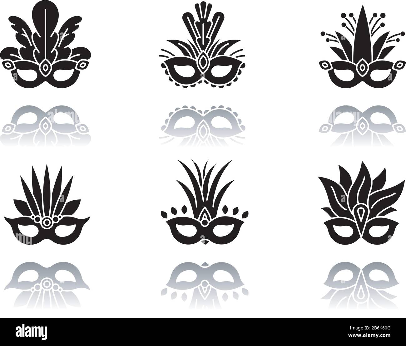 Masquerade masks drop shadow black glyph icons set. Traditional ...