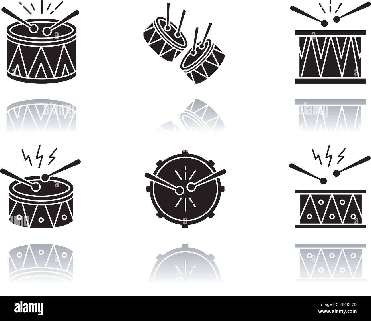 Brazilian music drop shadow black glyph icons set. Drums with ...