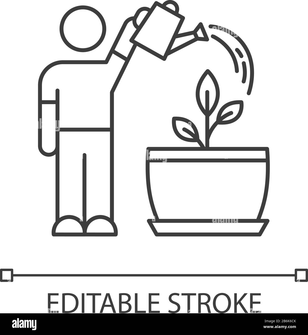 Watering sapling pixel perfect linear icon. Moisturizing, rehydrating ...