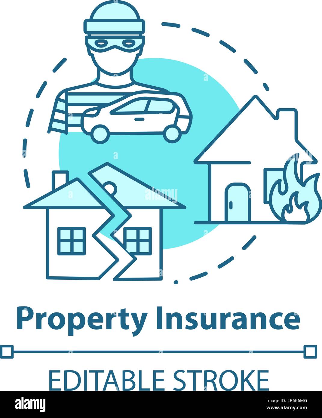 Property insurance concept icon. House robbery. Crime, theft ...