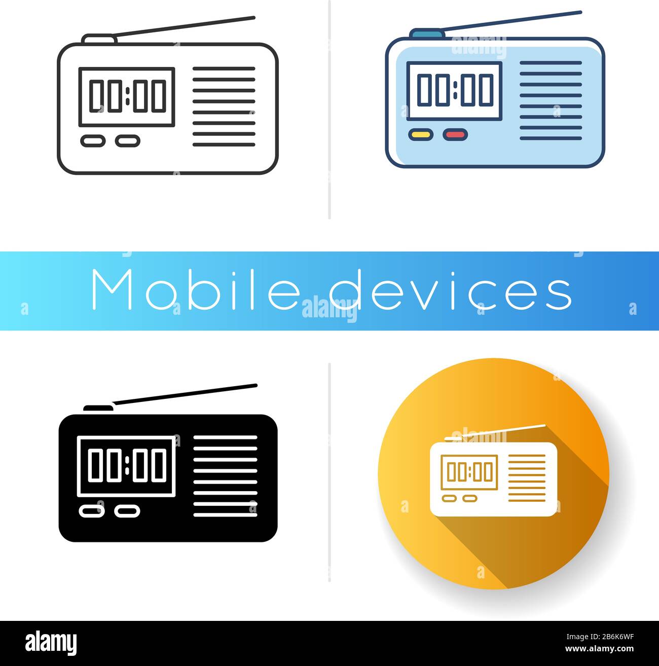 Wireless radio set icon. Portable electronic receiver. Signal ...