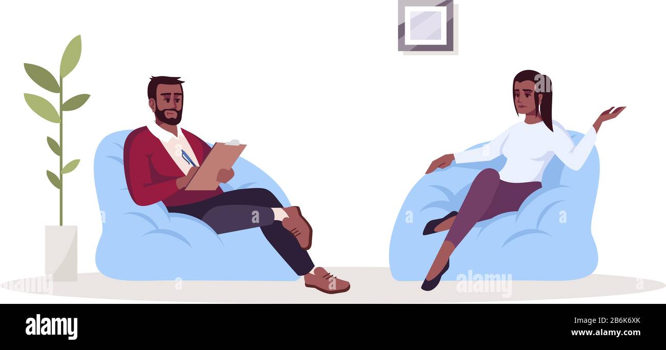 Therapy session semi flat RGB color vector illustration. Interview ...