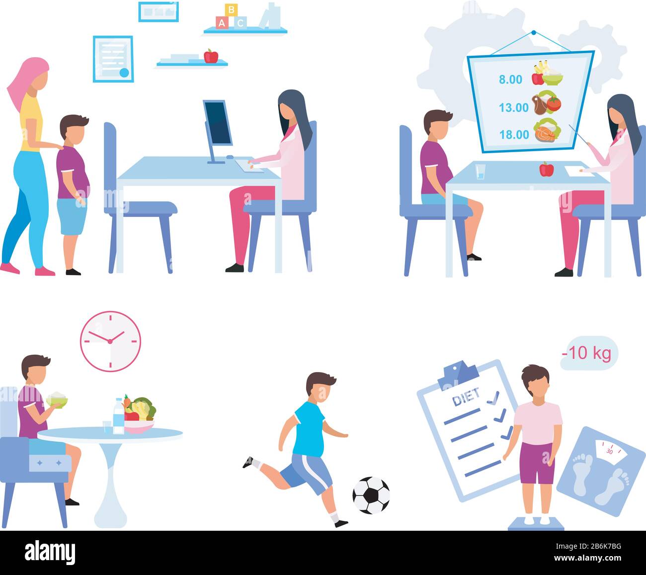 Children obesity problem flat vector illustrations set Stock Vector ...