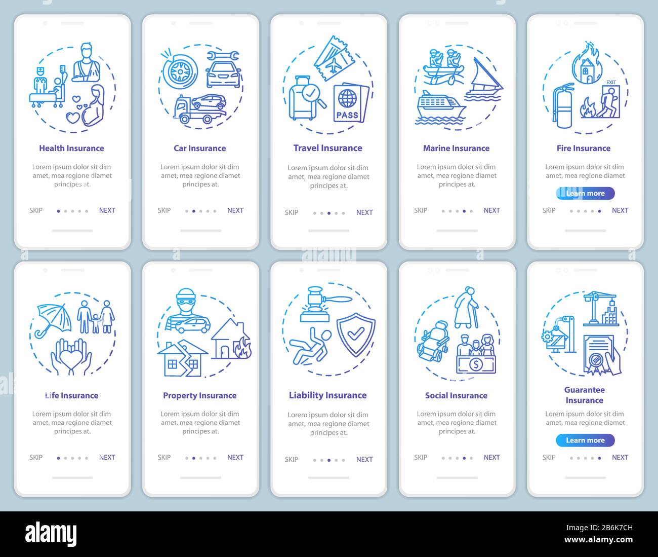 Insurance onboarding mobile app page screen with concepts. Tourism ...