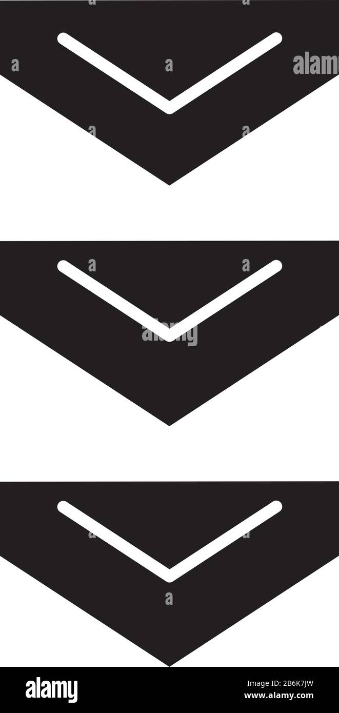 Scrolling down arrows button black glyph icon. Three downward ...