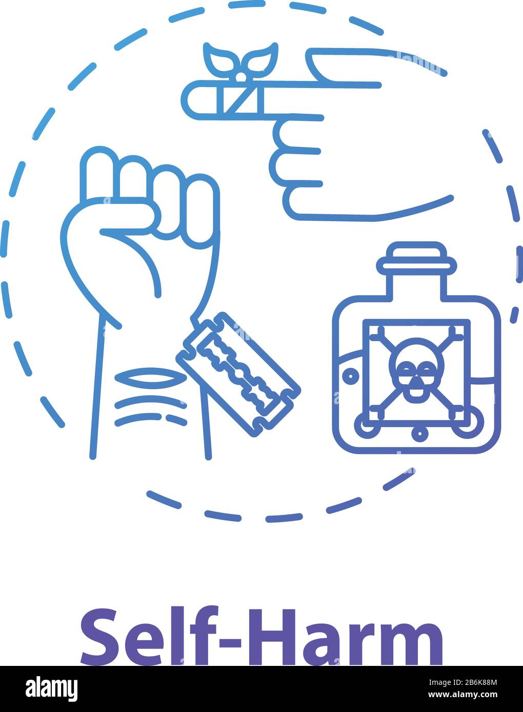 Self harm concept icon. Masochism. Self-injury and substance abuse ...