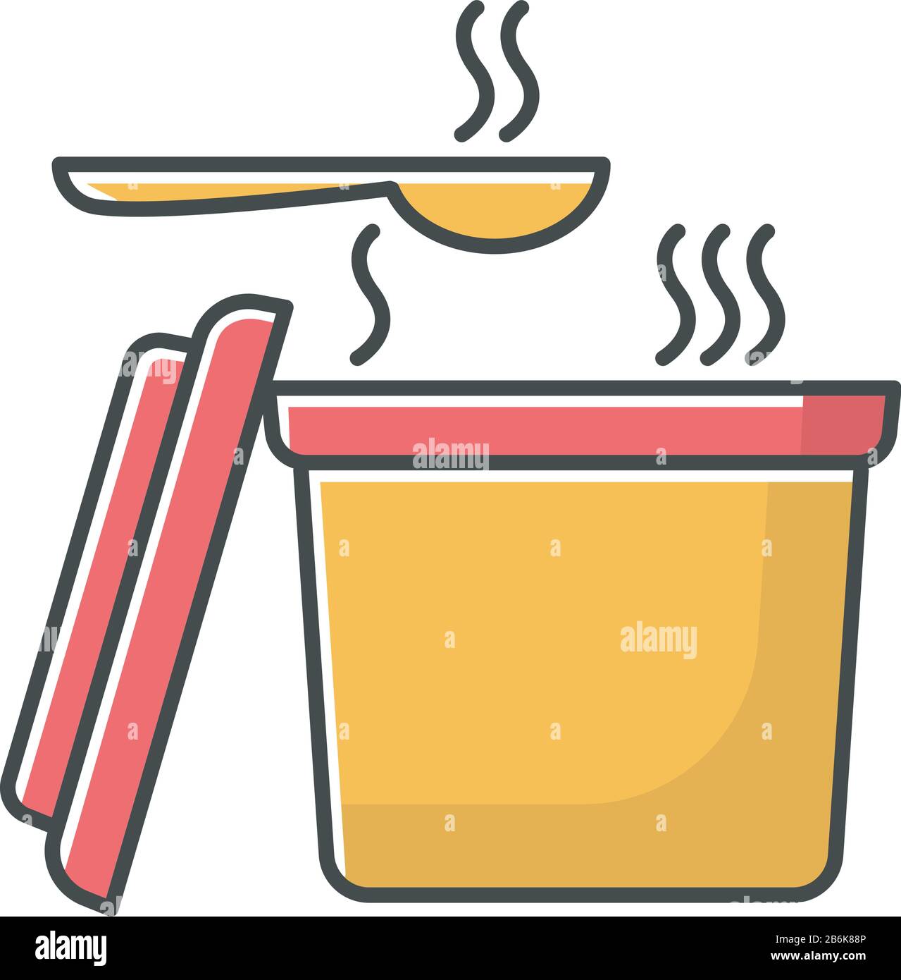 Takeout hot food container RGB yellow color icon. Takeaway soup pack ...