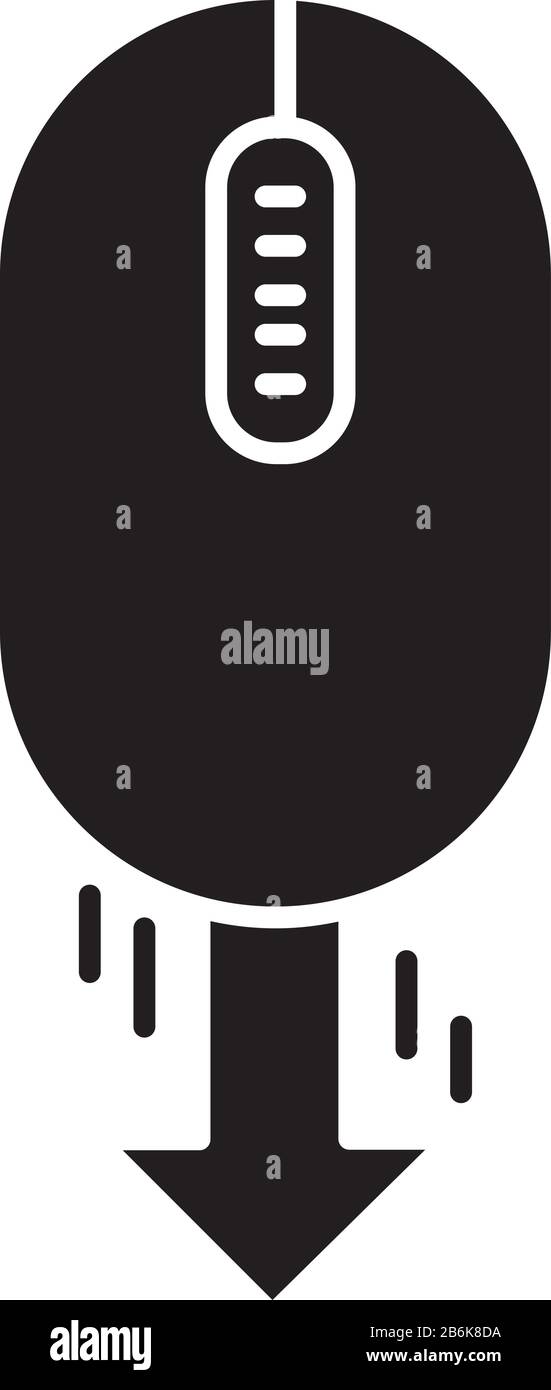 Mouse and down arrow black glyph icon. Web page scrolling down. Cursor ...